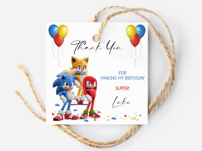 Sonic Thank You Tag Sonic Birthday Party Favor Tag Editable - Etsy