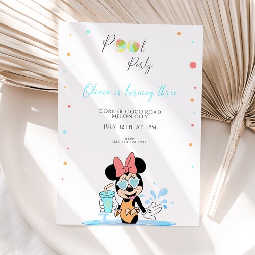 Minnie Mouse Pool Party Birthday Digital Invitation - Etsy