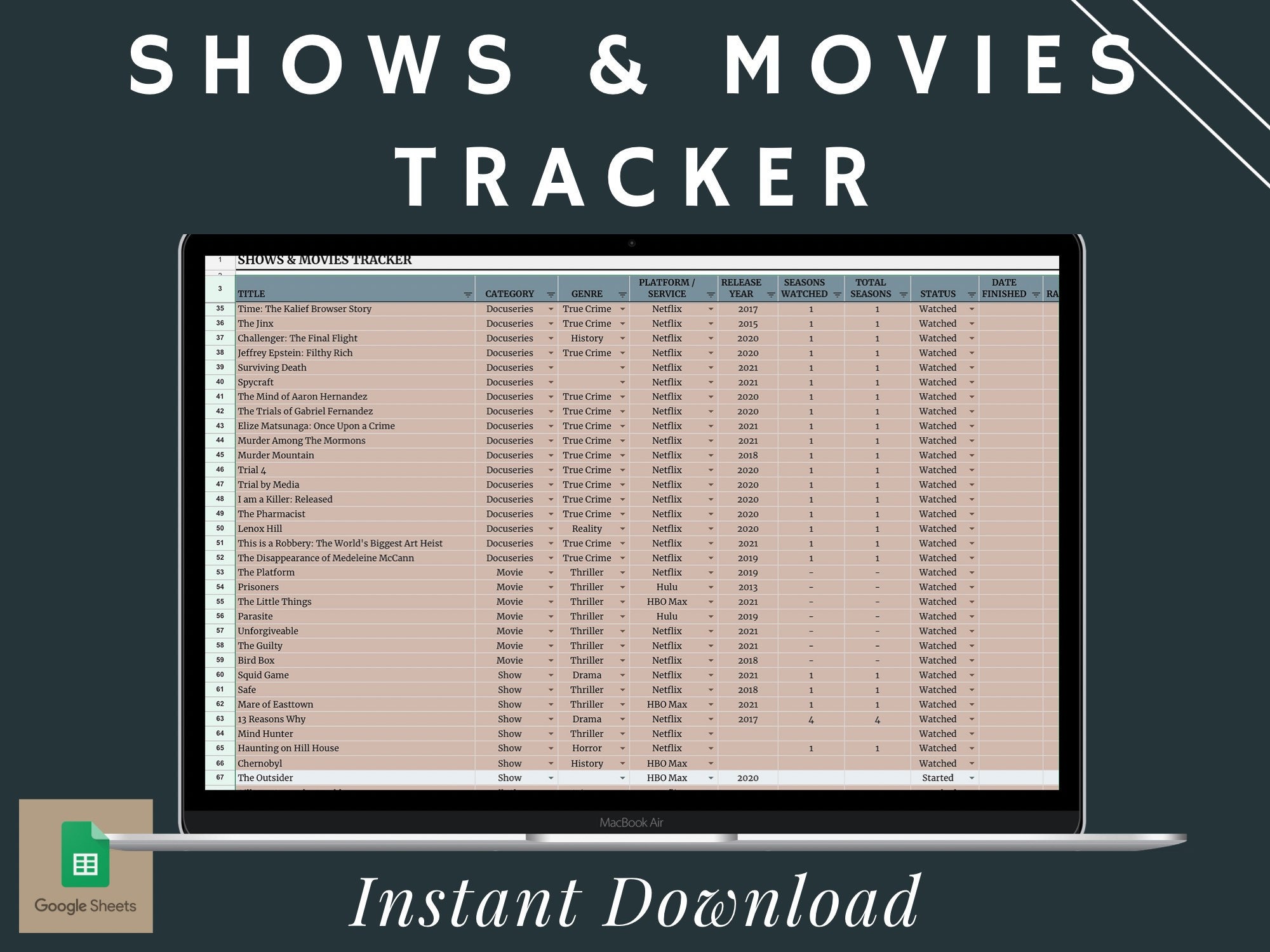 Tv Series Log Sheet - Etsy
