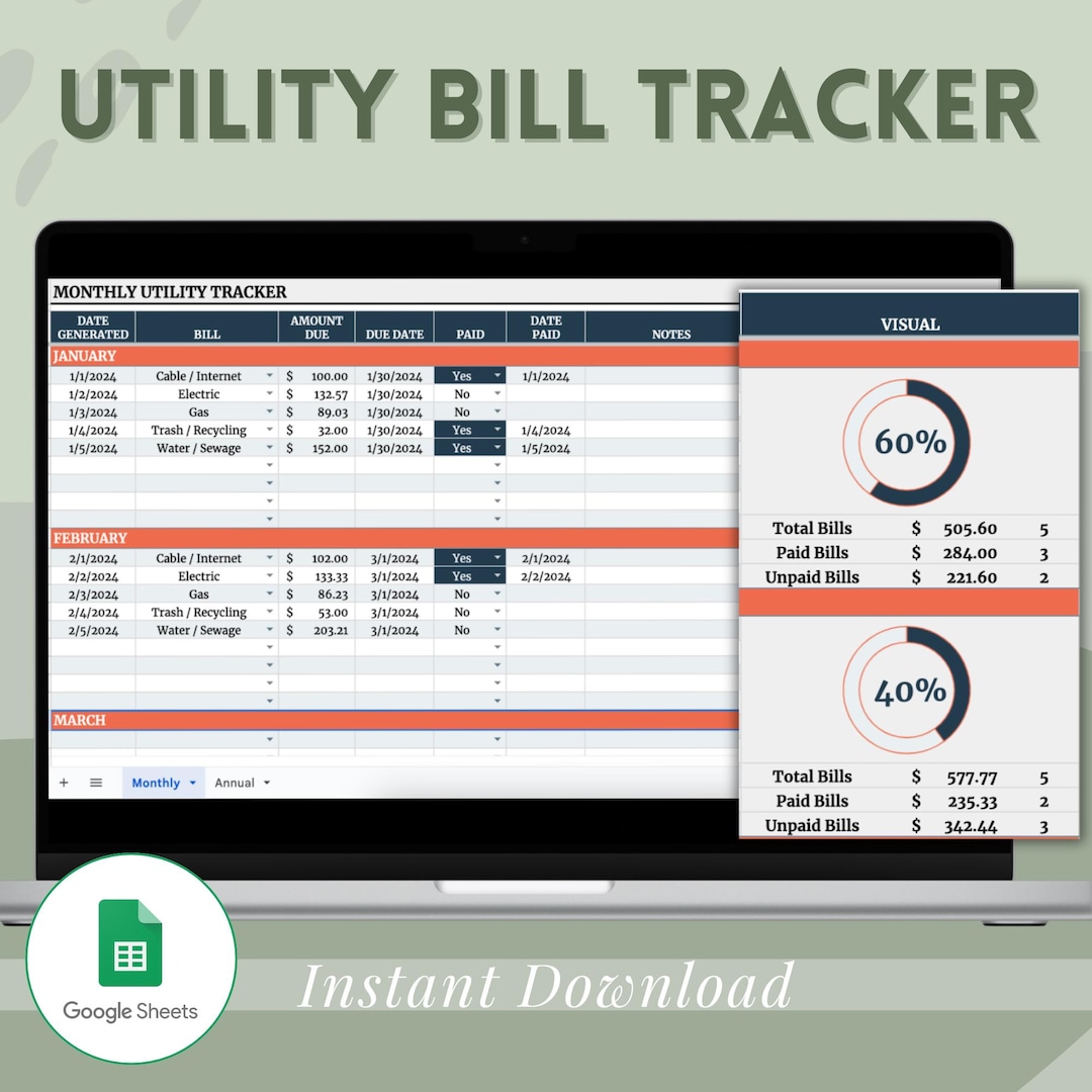 Utility Bill Tracker Template Spreadsheet | Google Sheet | Digital ...