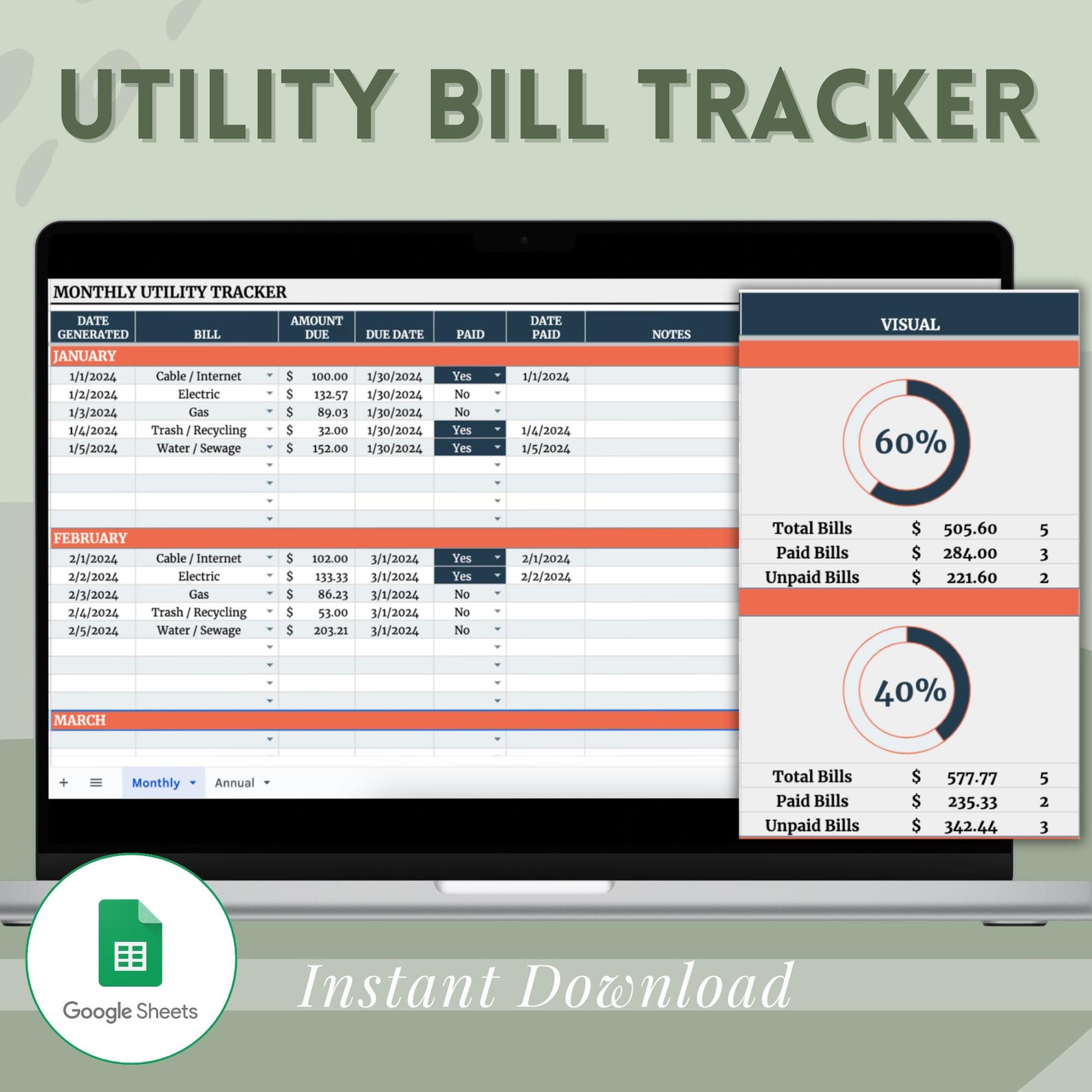 Utility Bill Tracker Template Spreadsheet | Google Sheet | Digital ...