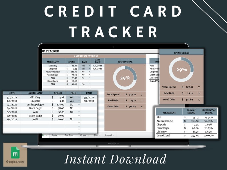 Credit Card Tracker Log Template Spreadsheet | Google Sheet | Digital ...