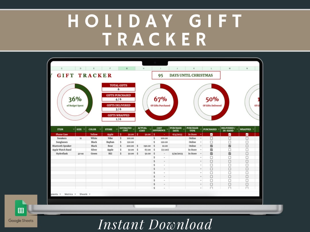 Holiday Gift Tracker Template Spreadsheet | Google Sheet | Digital ...