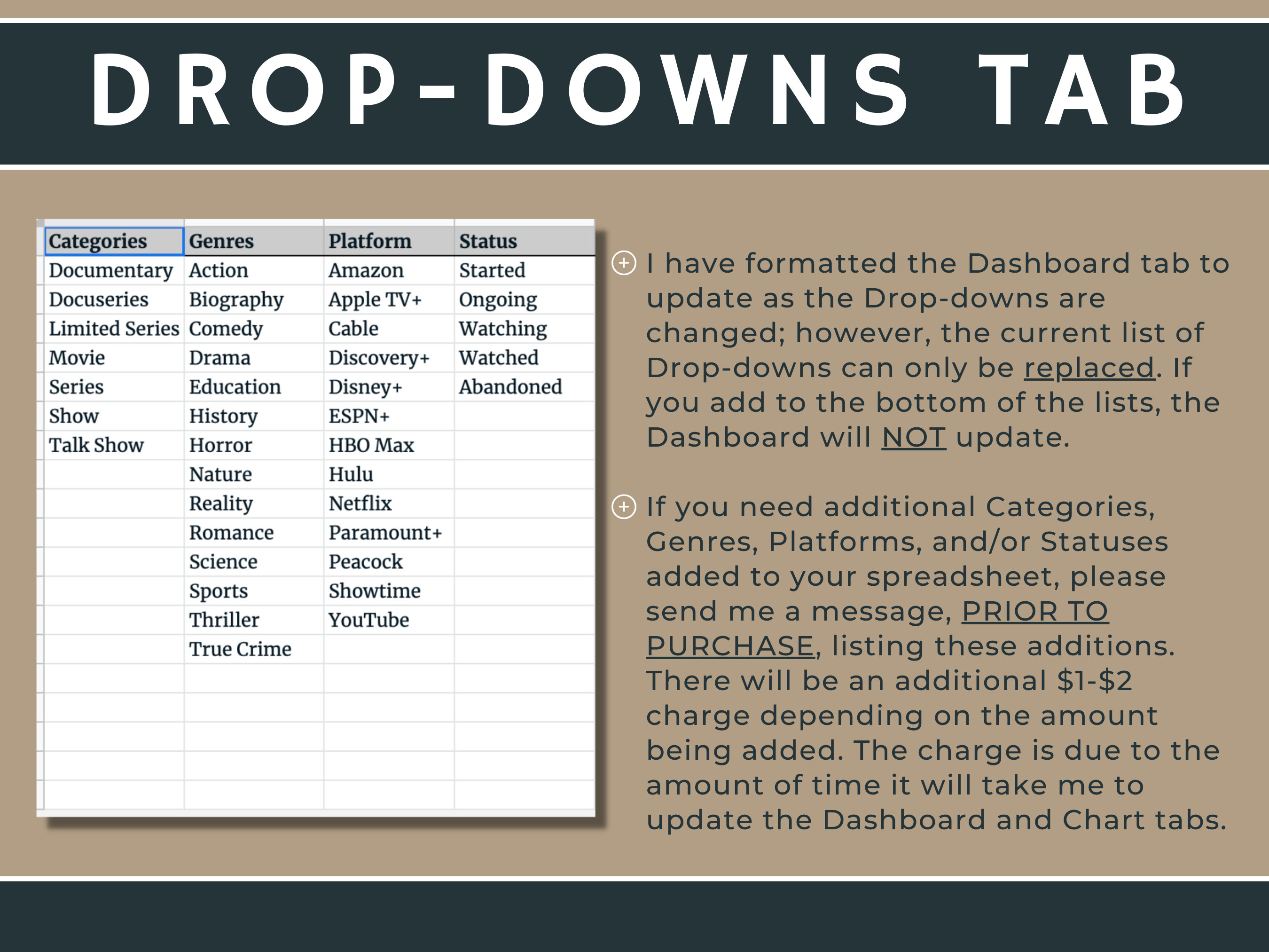 Shows & Movies Tracker Log Template Spreadsheet | Google Sheet ...