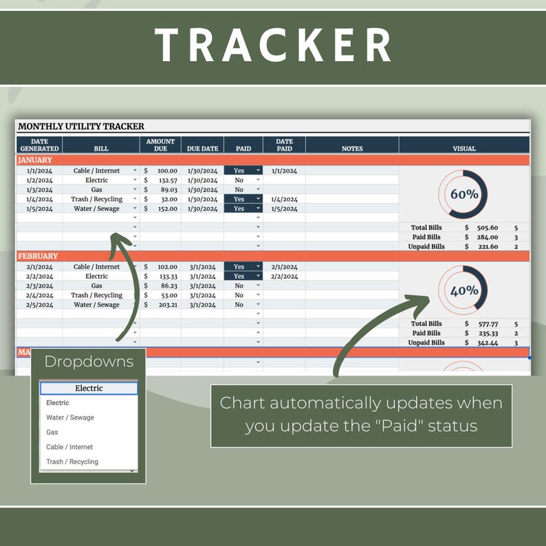 Utility Bill Tracker Template Spreadsheet | Google Sheet | Digital ...