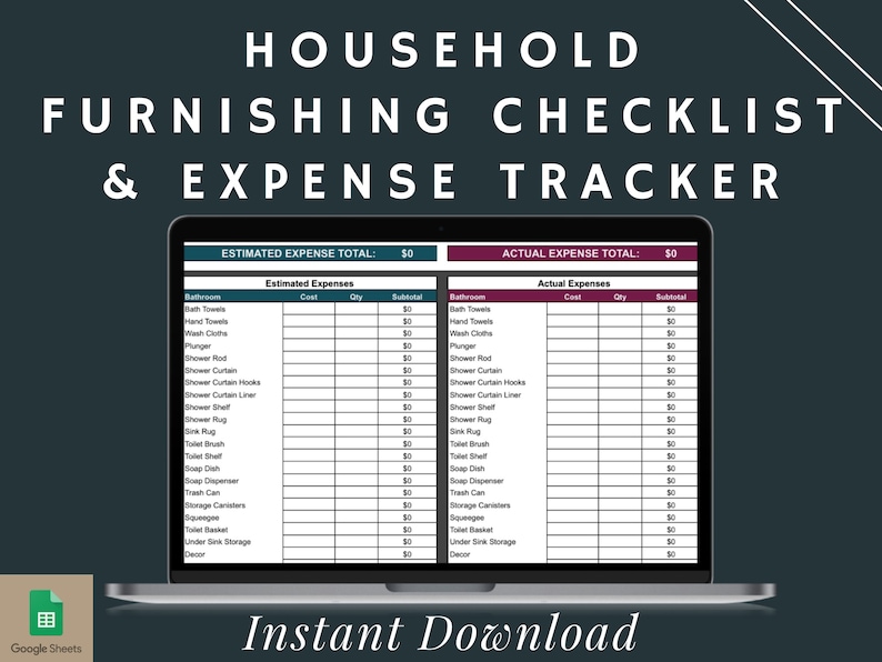 Household Furnishing Checklist & Budget Tracker Template Spreadsheet ...