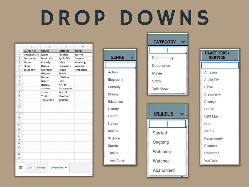 Shows & Movies Tracker Log Template Spreadsheet | Google Sheet ...
