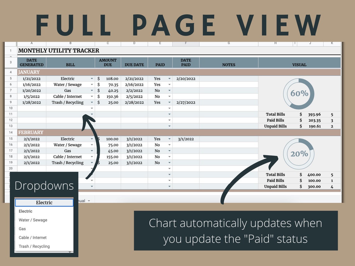 Utility Bill Tracker Template Spreadsheet | Google Sheet | Digital ...
