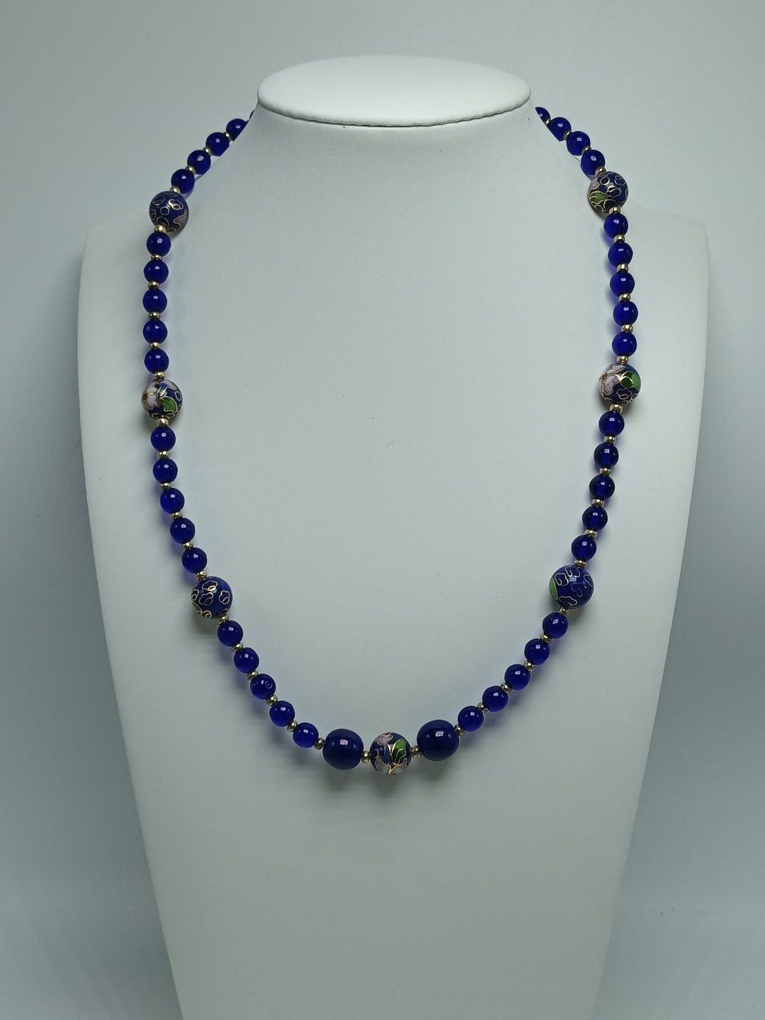 Cobalt Blue Glass and Cloisonne Beaded Necklace With a Toggle Clasp - Etsy
