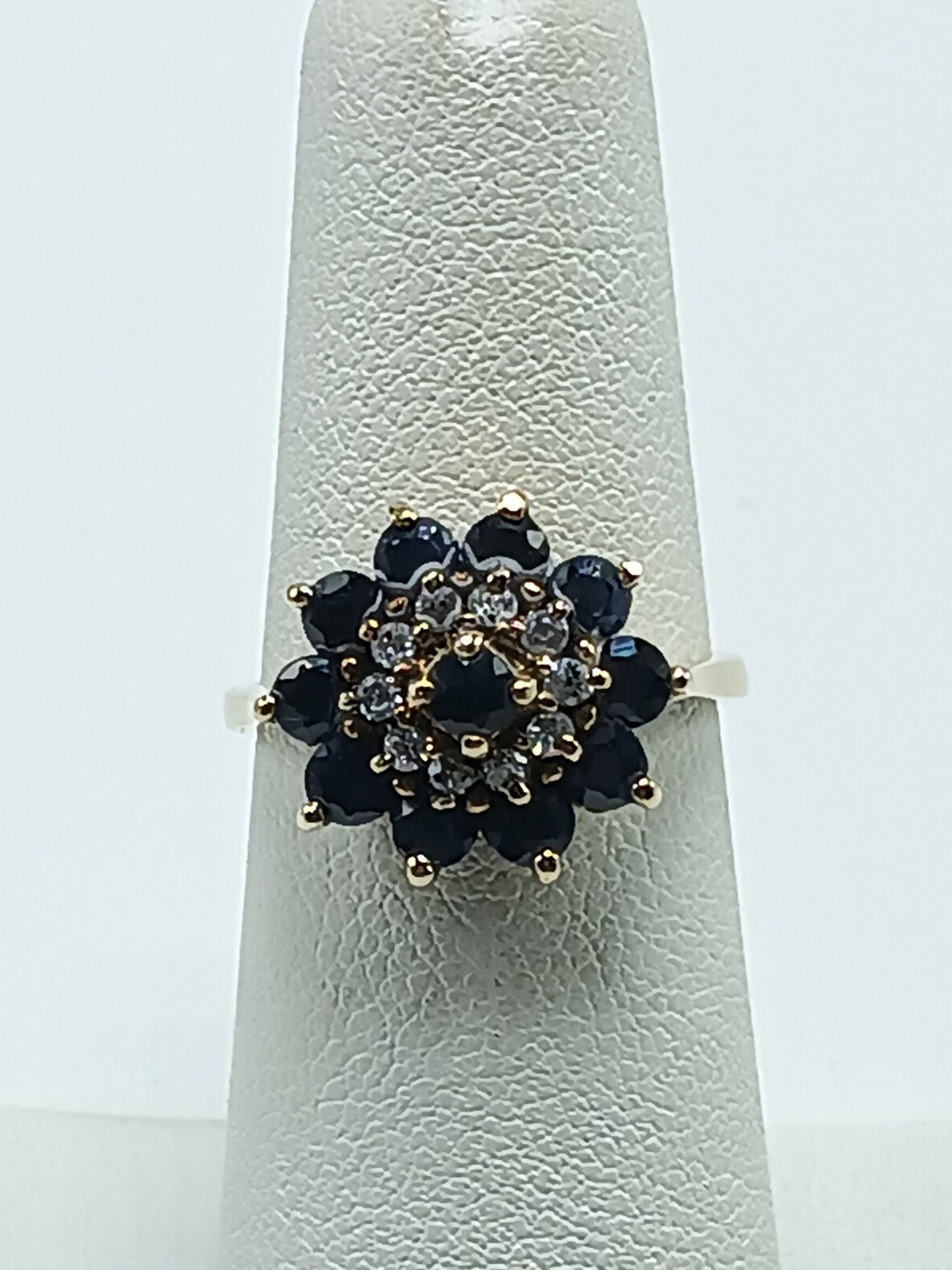 Vintage Sterling Silver With Gold Vermeil Plating Simulated Sapphire ...