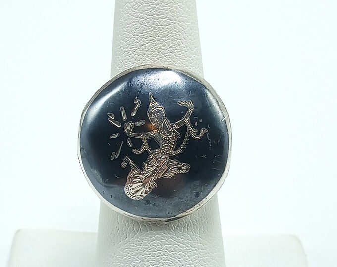 Vintage Signed Siam Sterling Silver Niello Large Statement Ring Size 6 ...