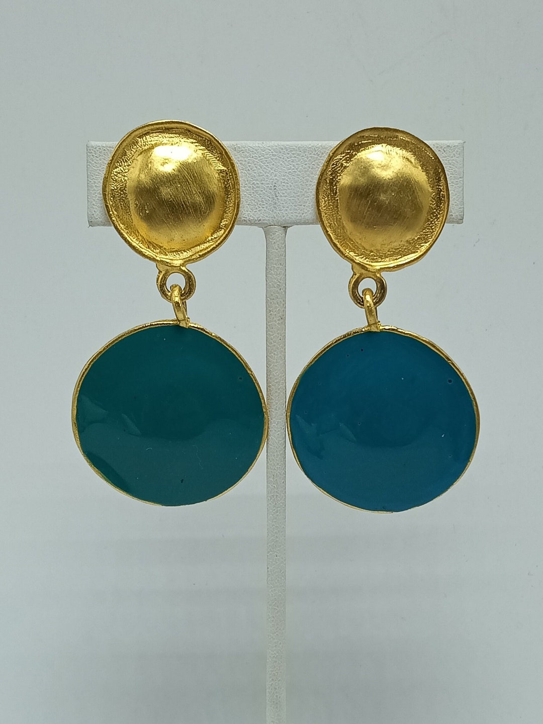 Signed GJD Ginnie Johansen Design Enameled Large Drop Dangle Clip on ...