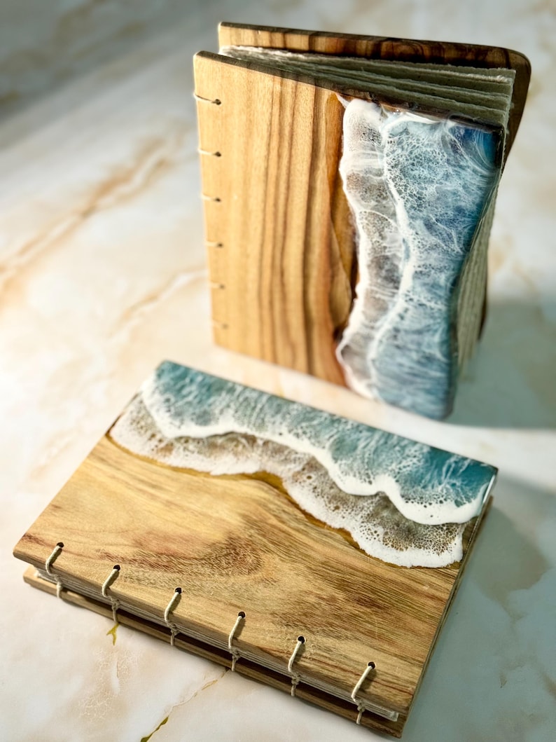 Handcrafted Wood and Resin Cover Journal Handmade Ocean View Notebook ...