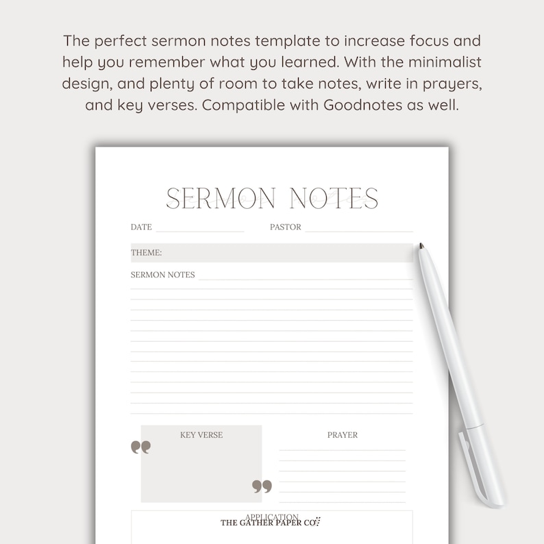 Printable Sermon Notes Template Church Notes Digital Sermon Notes ...
