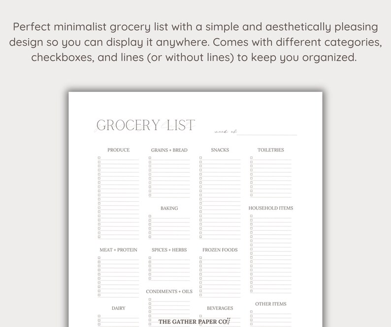 Minimalist Grocery List | Printable Template | Grocery Planner | Food ...