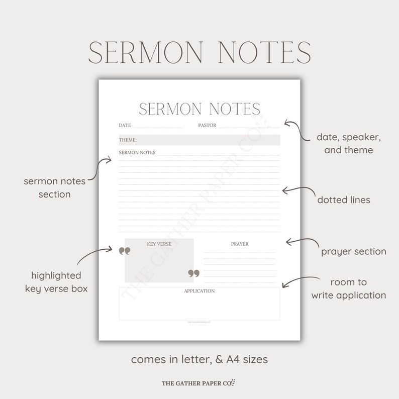 Printable Sermon Notes Template Church Notes Digital Sermon Notes ...