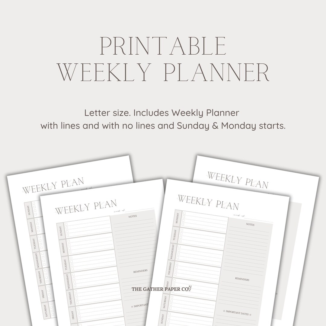 Minimalist Weekly Planner | Planner Inserts | Printable Planner | With ...