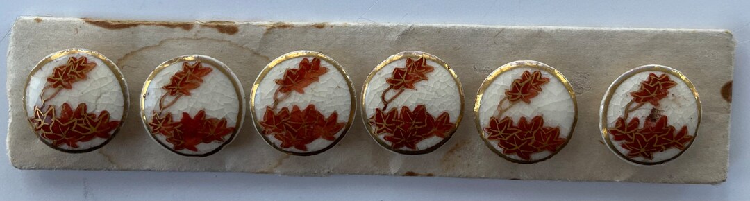 Six Vintage Satsuma Buttons Red & Gold Leaves - Etsy