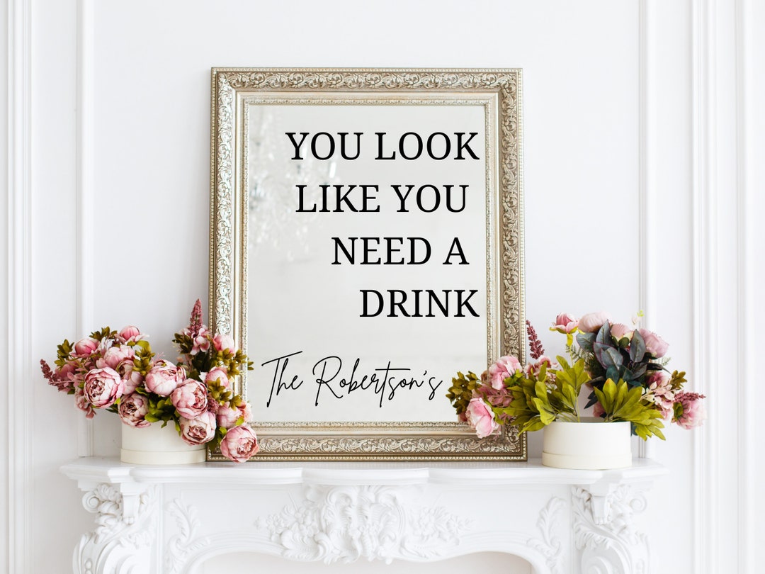 Wedding Bar Sign Decal, Custom Wedding Mirror Decal, Drink Signage ...