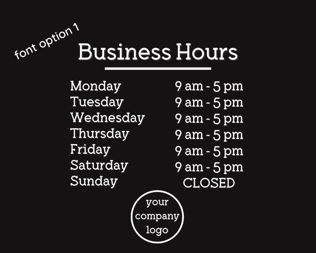 Store Business Hours Decal | Custom Store Hours | Business Hours ...