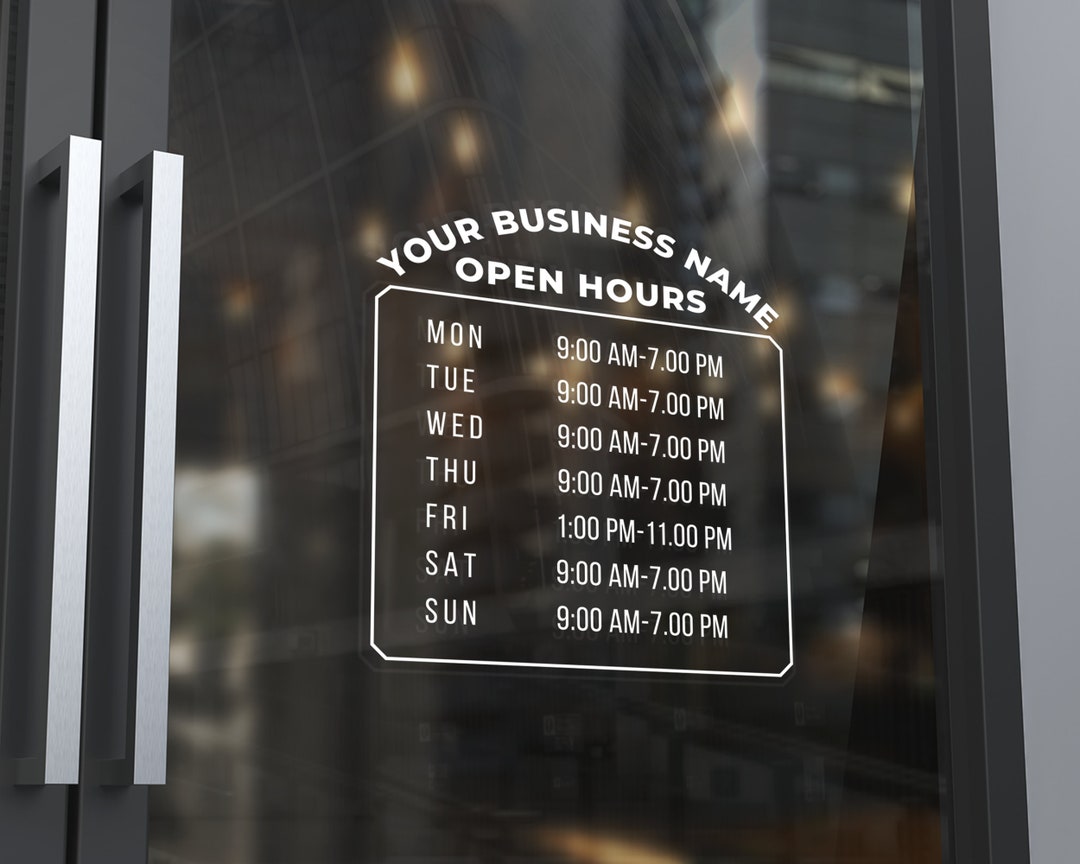 Store Hours Decal, Business Hours Sticker for Storefront, Hours of ...