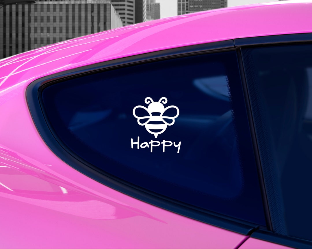 Bee Happy Vinyl Car Decal | Bee Sticker | Be Happy Car Sticker | Bumble ...