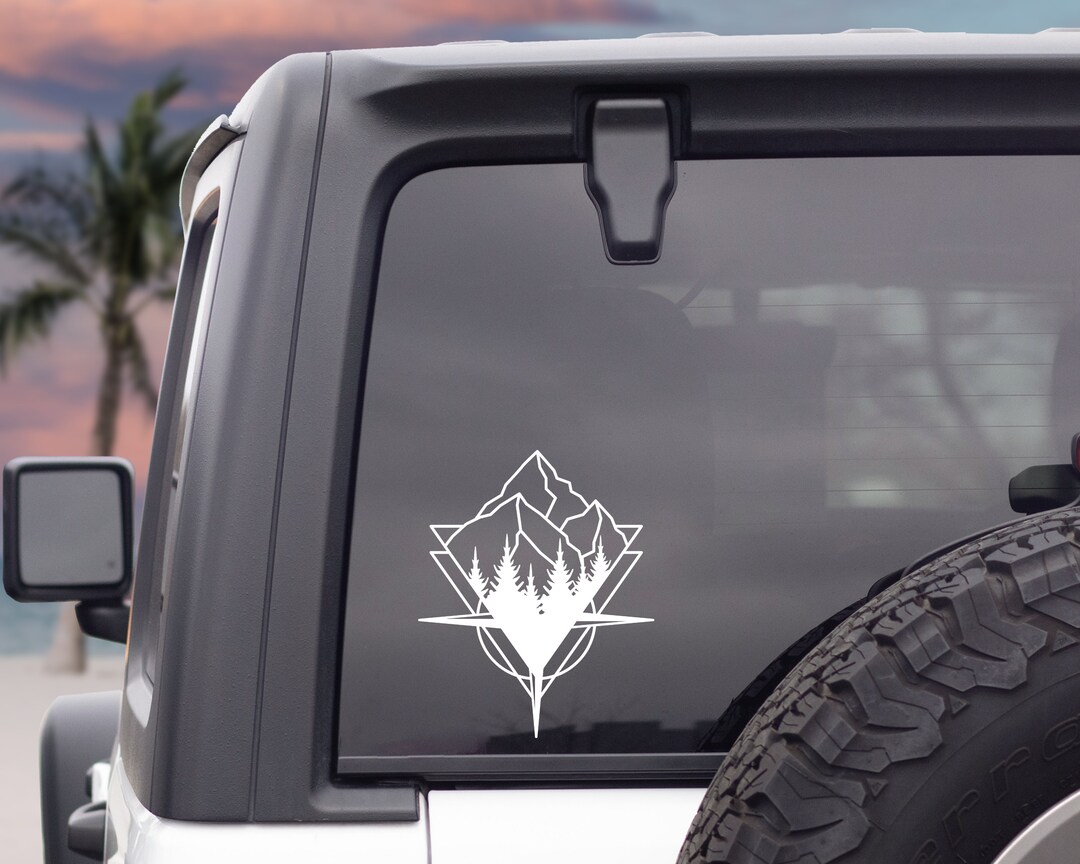 Compass With Mountains Decal | Adventure Decal | Compass Sticker ...