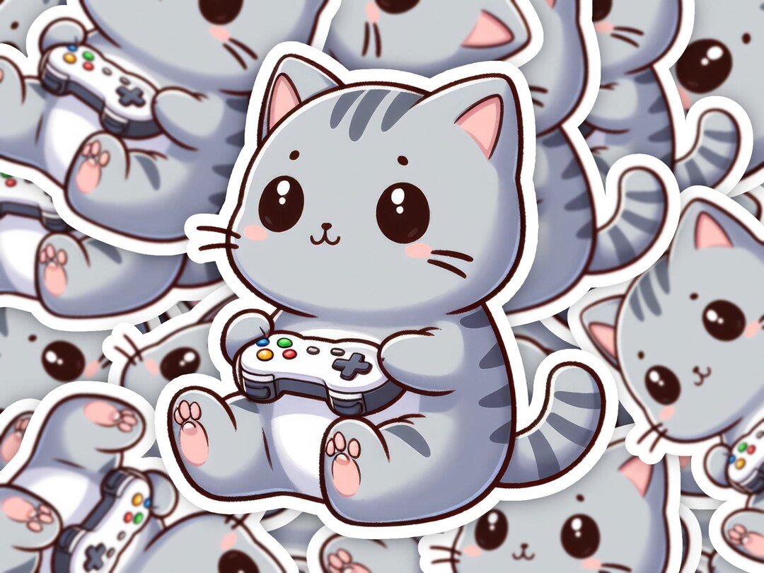 Kawaii Gamer Cat Sticker: Waterproof Vinyl Decal - Etsy