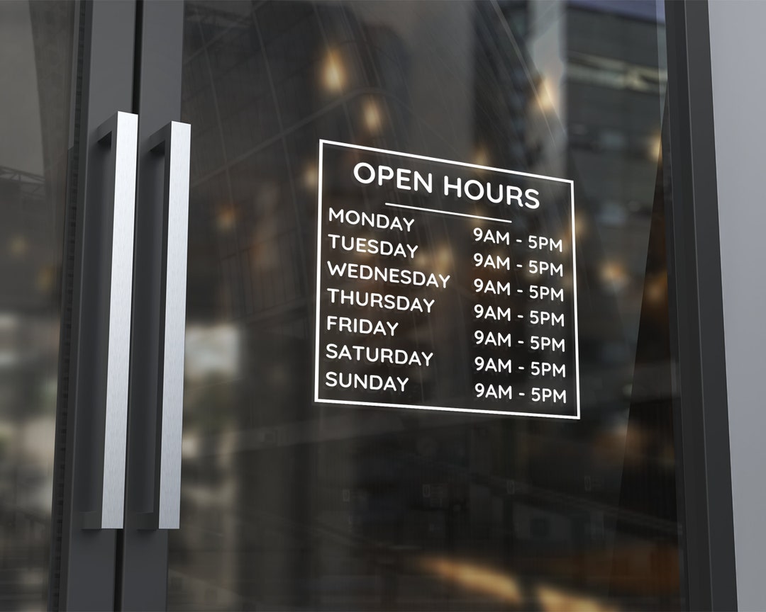 Store Hours Decal, Business Hours Sticker for Storefront, Hours of ...