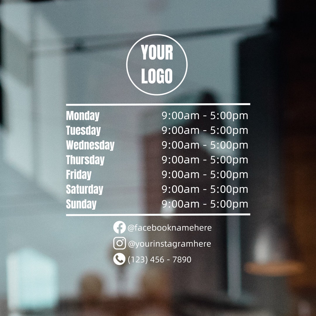 Business Store Hours Window Decal, Store Window Decal, Business Logo ...