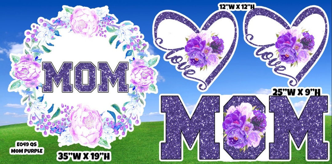 Mom Love Heart Purple Roses Yard Sign - Etsy