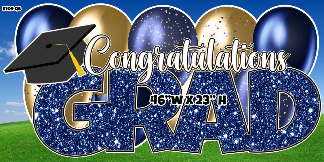 Congratulations Blue and Gold Glitter Yard Card - Etsy