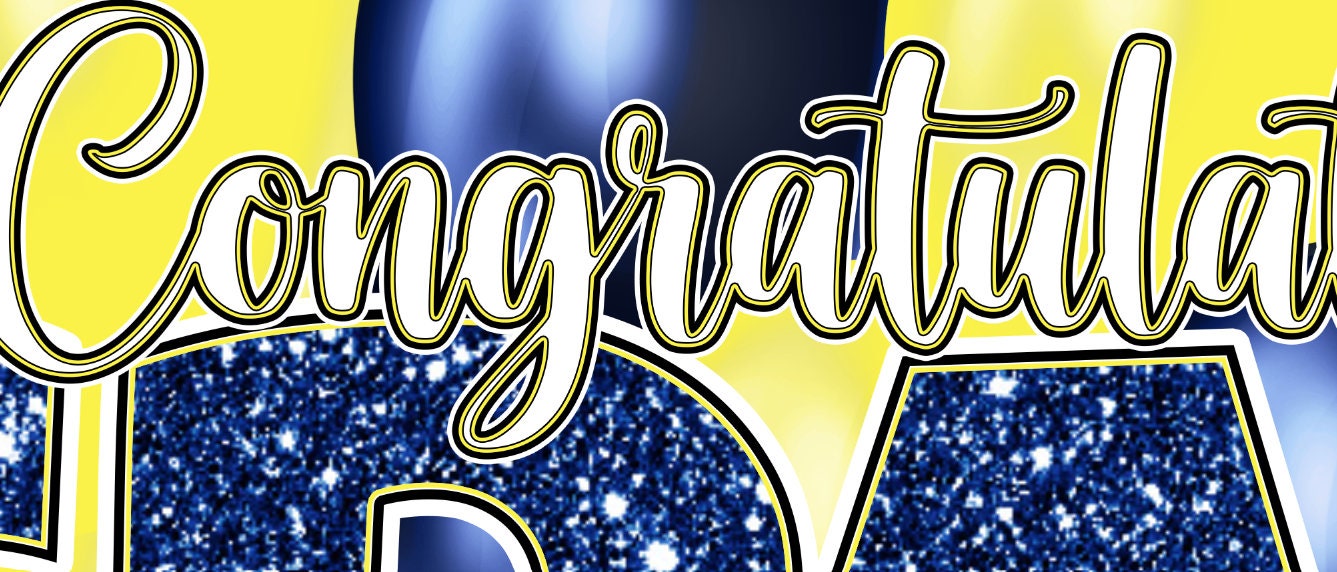 Congratulations Grad Blue and Yellow Glitter Yard Card - Etsy