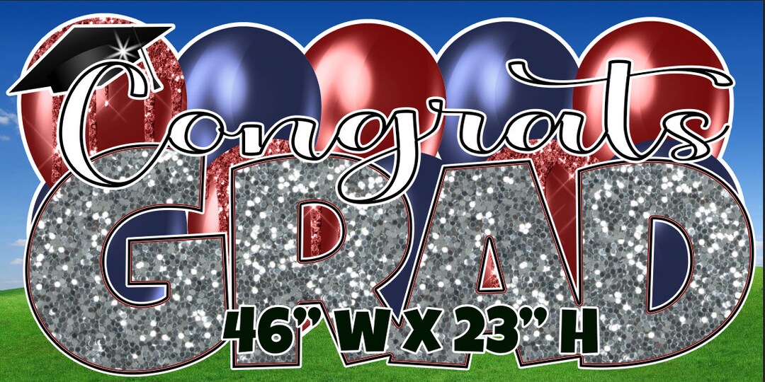 Congratulations Red and Blue Silver Glitter Yard Card - Etsy