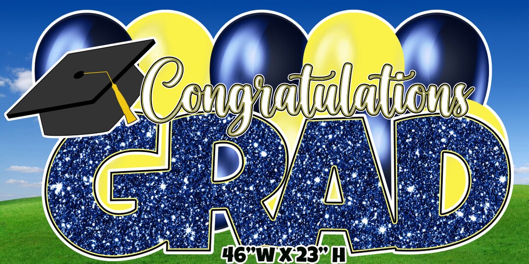 Congratulations Grad Blue and Yellow Glitter Yard Card - Etsy