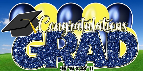 Congratulations Grad Blue and Yellow Glitter Yard Card - Etsy