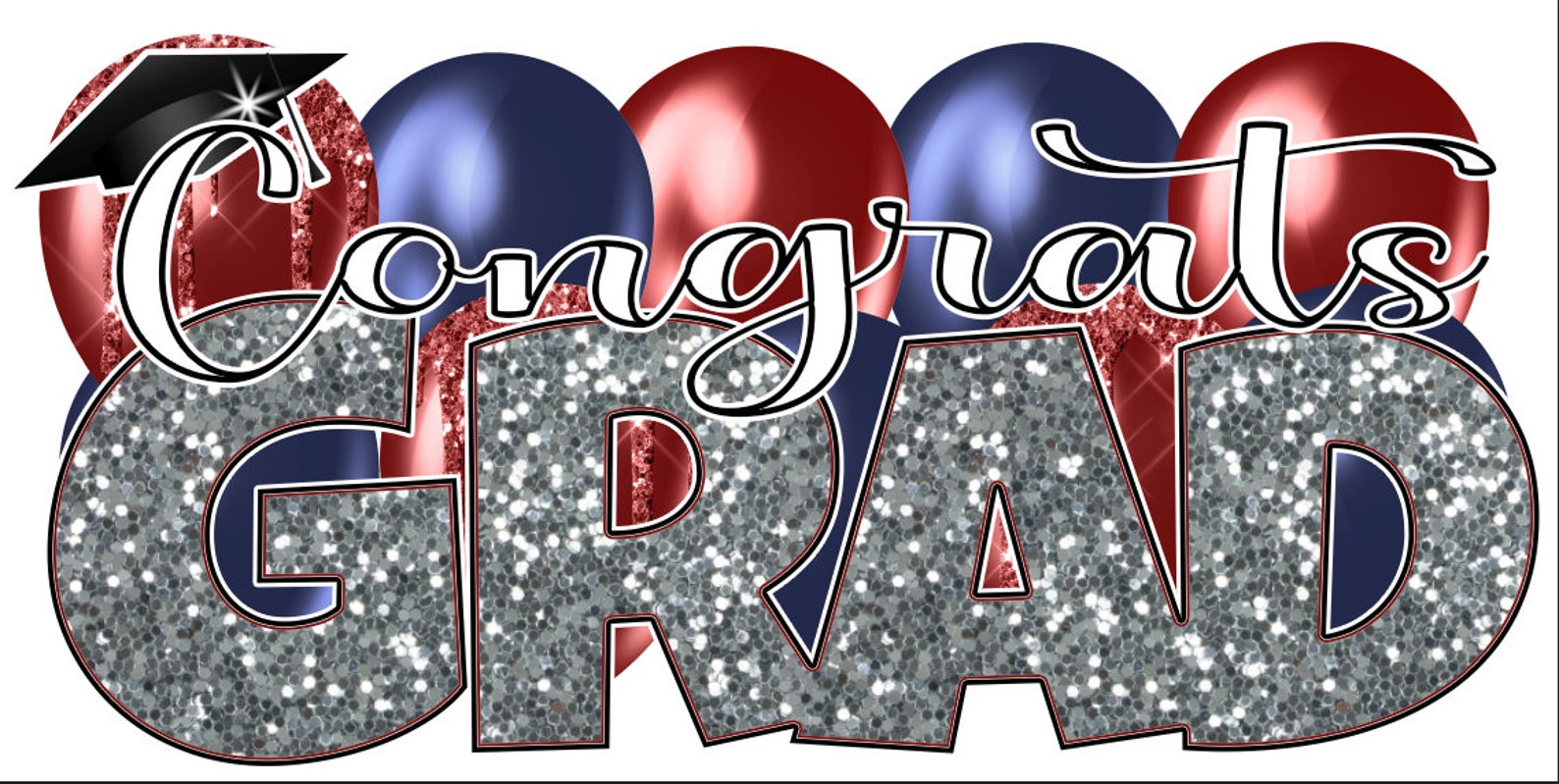Congratulations Red and Blue Silver Glitter Yard Card - Etsy