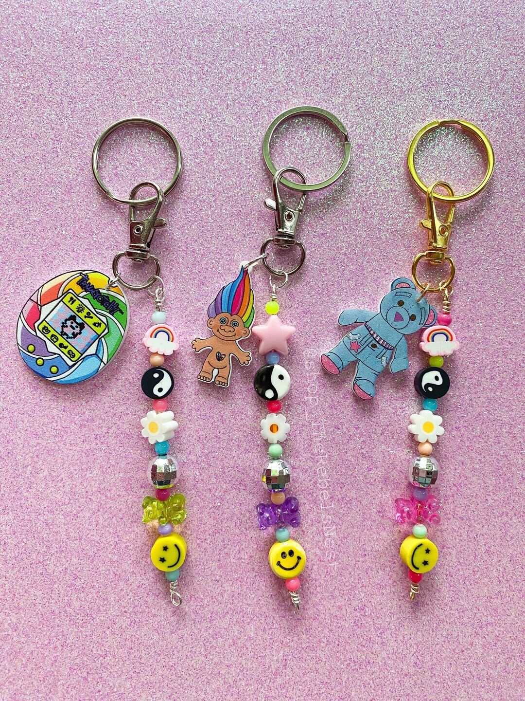 90s Y2K Nostalgia Keychain With Polymer Clay or Porcelain Beads and 90s ...