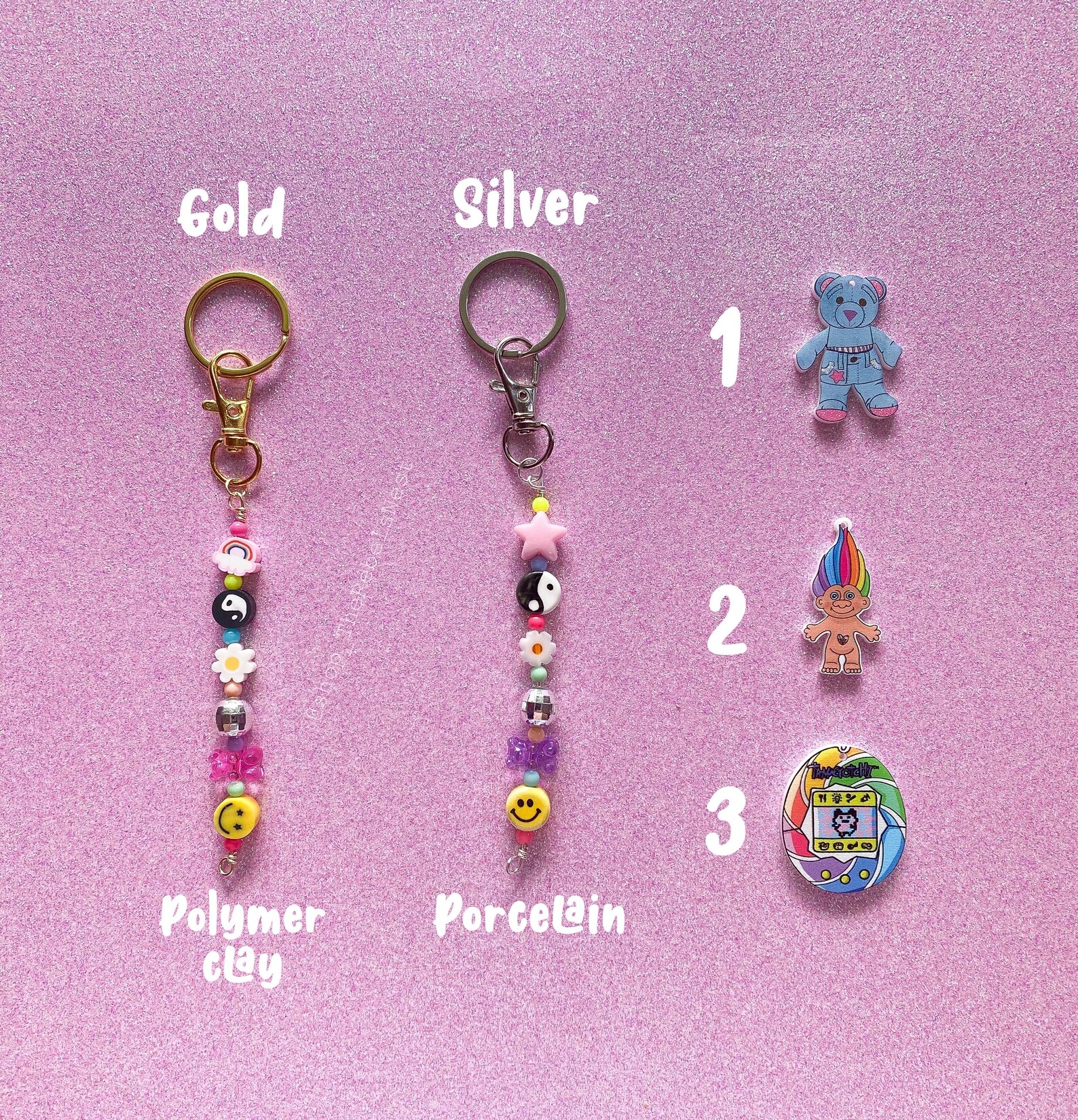 90s Y2K Nostalgia Keychain With Polymer Clay or Porcelain Beads and 90s ...