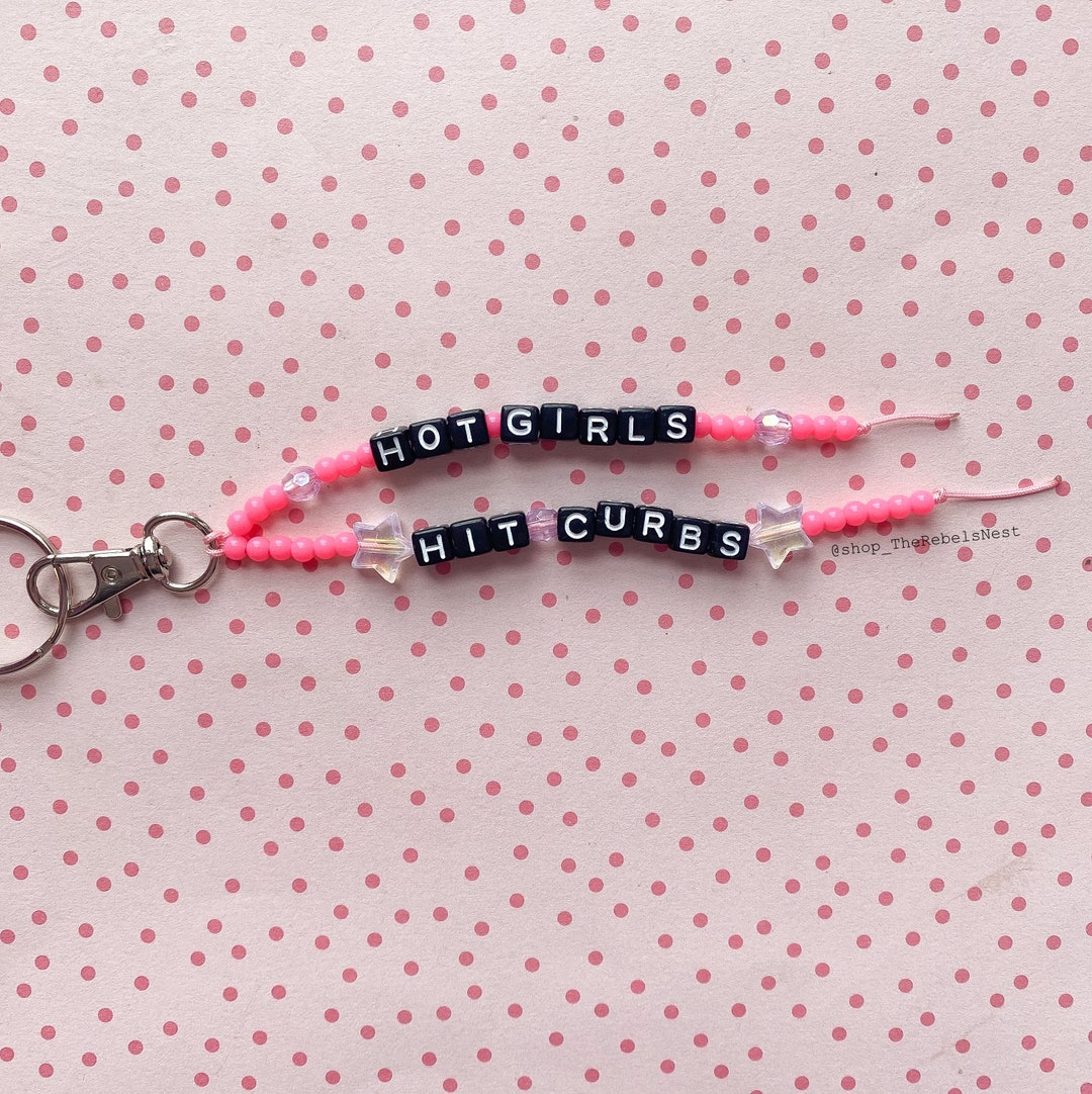 Hot Girls Hit Curbs Pink Beaded Keychain - Etsy