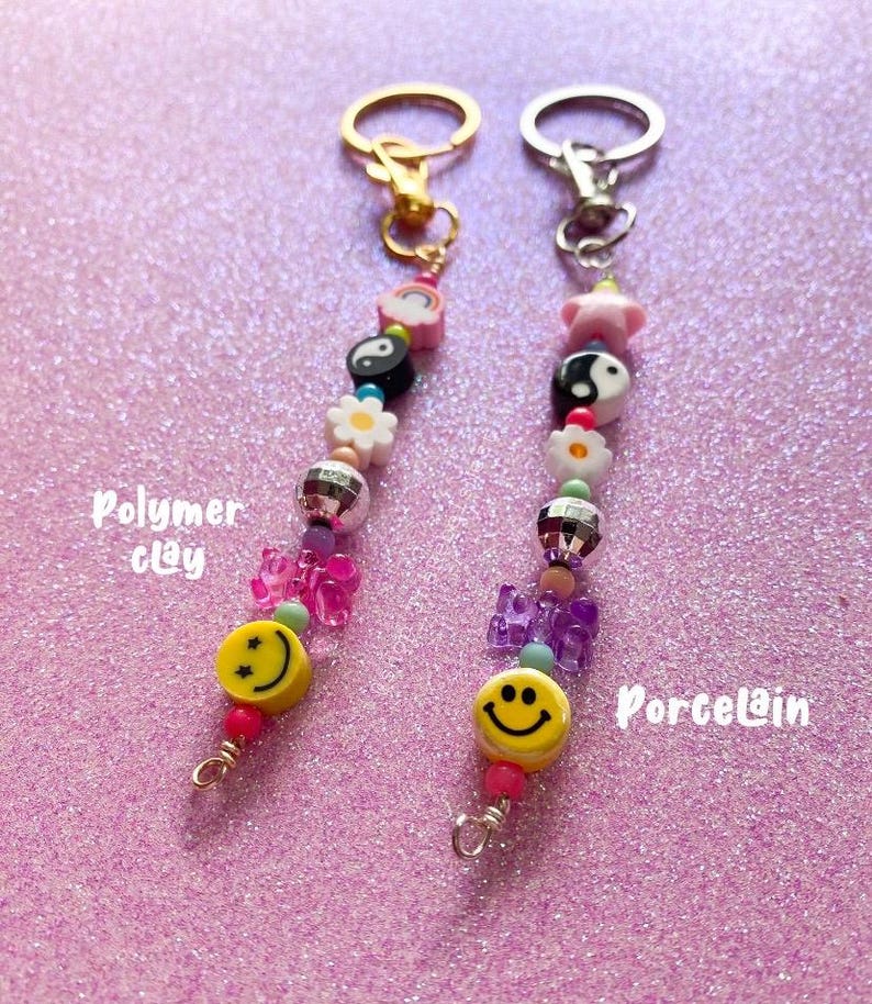 90s Y2K Nostalgia Keychain With Polymer Clay or Porcelain Beads and 90s ...