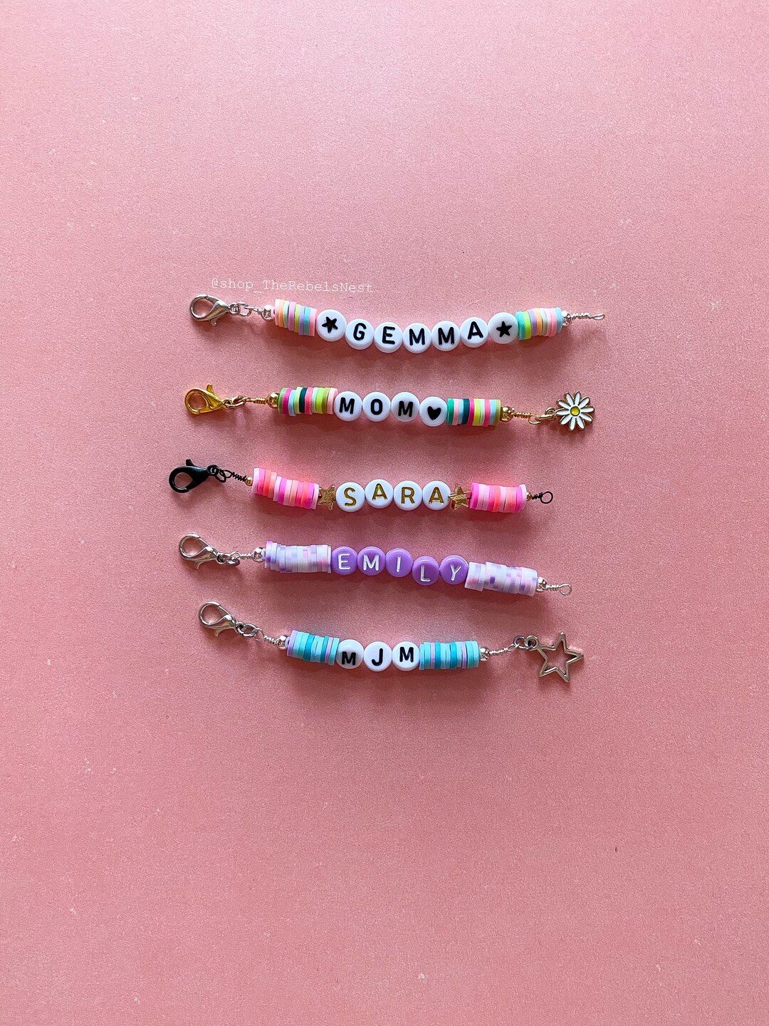 CUSTOM Heishi-style Keychain Personalized Name Beaded on Wire With ...