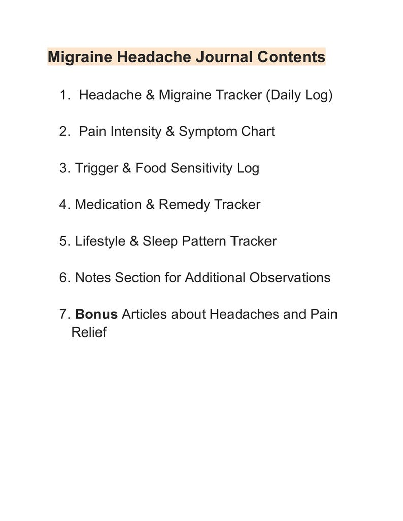 Printable Headache & Migraine Journal – Digital Pain Tracker, Medical ...