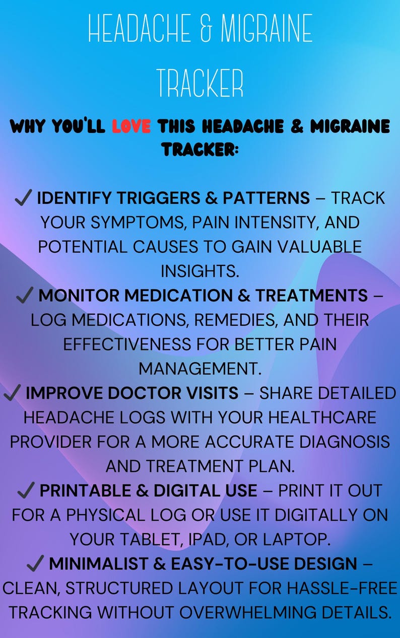 Printable Headache & Migraine Journal – Digital Pain Tracker, Medical ...