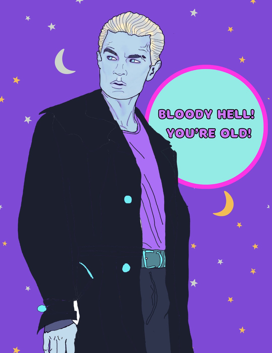 Spike Birthday Card: Bloody Hell, BTVS Fan Art (printable PDF) - Etsy