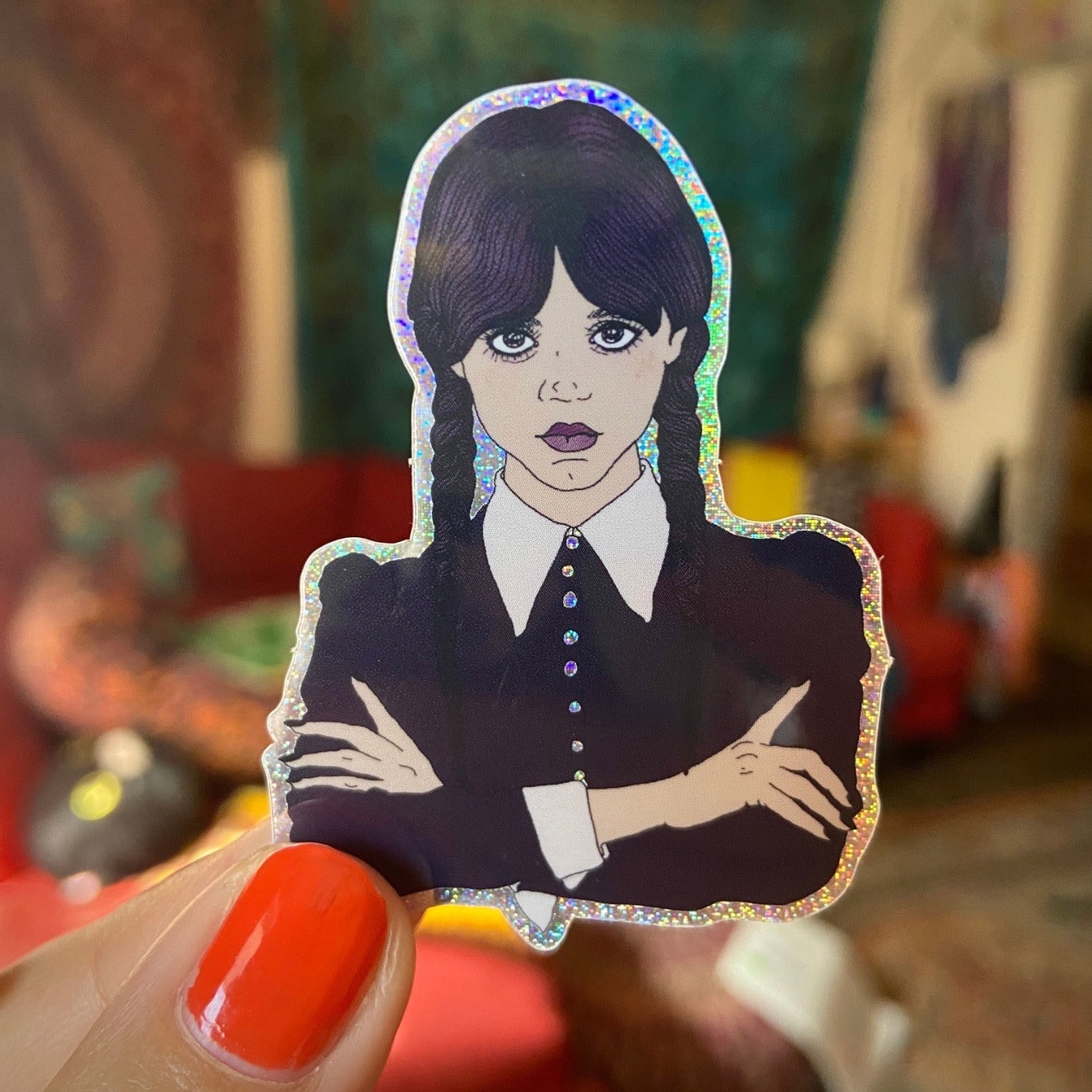 Cute Wednesday Addams Rainbow Glitter Water Bottle Sticker - Etsy