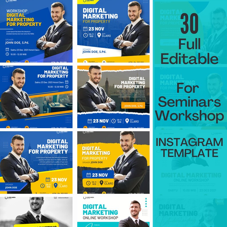 30 EDITABLE SEMINAR WORKSHOP Instagram Feed Post Template| Social ...