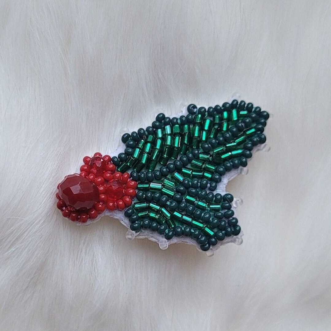 Beaded Holly Branch Pin - Etsy Canada