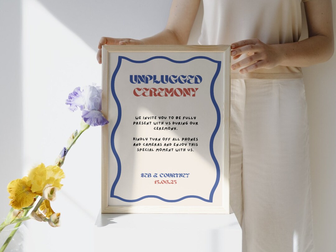 Unplugged Ceremony Wedding Sign Personalised Brightly Coloured Wedding ...