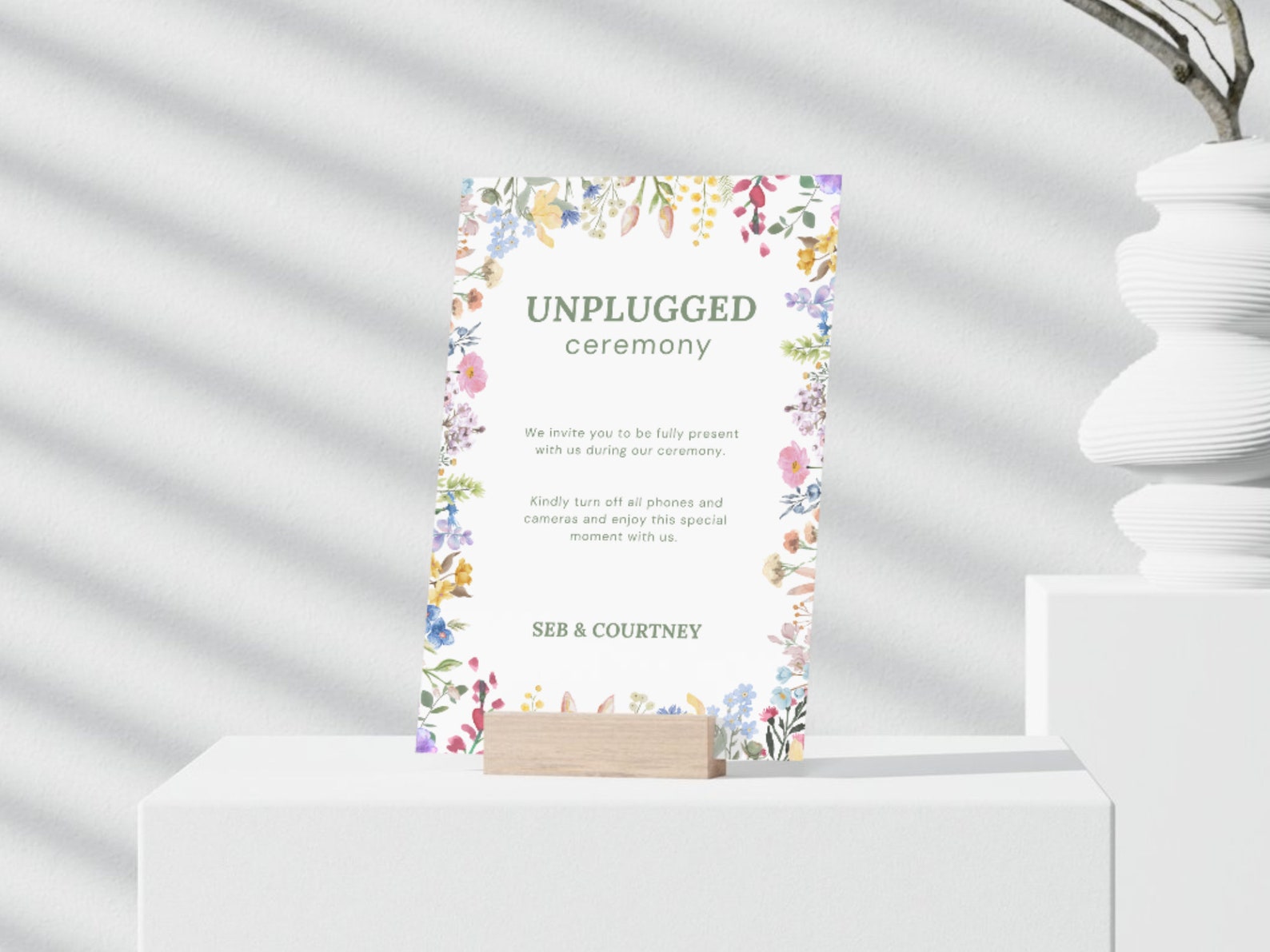 Unplugged Ceremony Wedding Sign Personalised Flowery Wedding Sign No ...